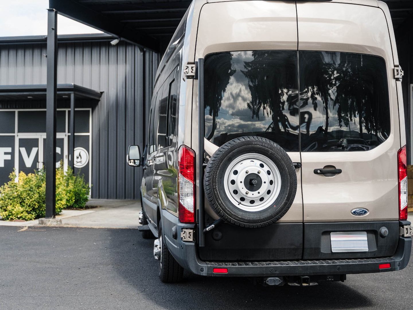 Transit Van Rear Tire Carrier | Flatline Van Co.